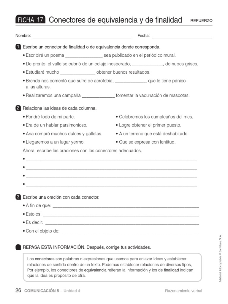 Conectores de Equivalencia y de Finalidad | PDF | Ciencia cognitiva ...