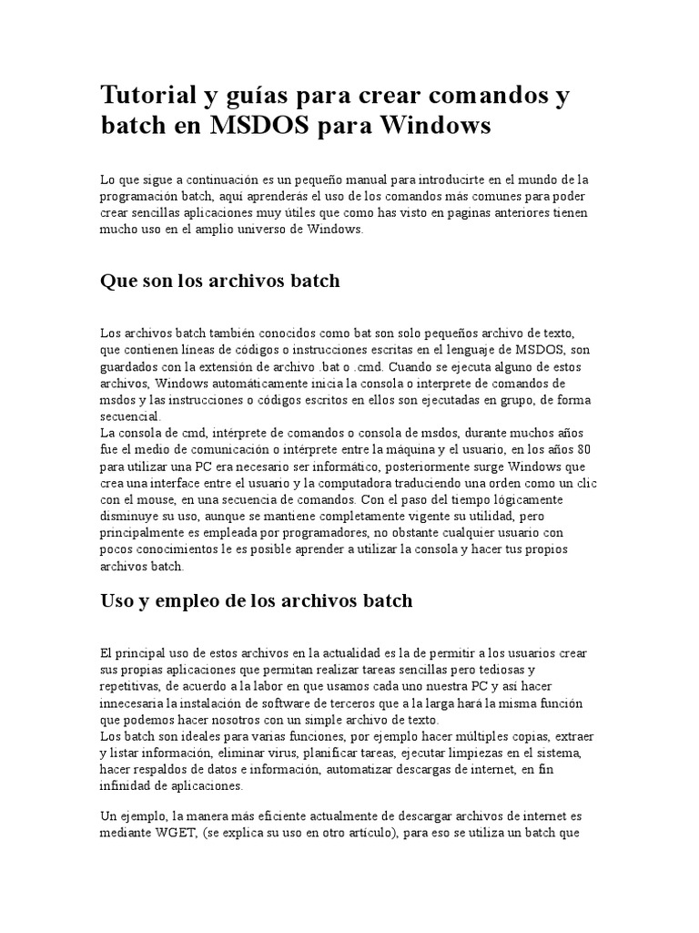 Tutorial y Guías para Crear Comandos y Batch en MSDOS para Windows | PDF | Registro de Windows ...