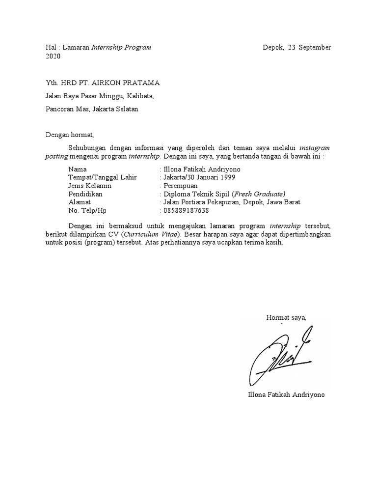 Surat Lamaran Internship Fresh Graduate | PDF