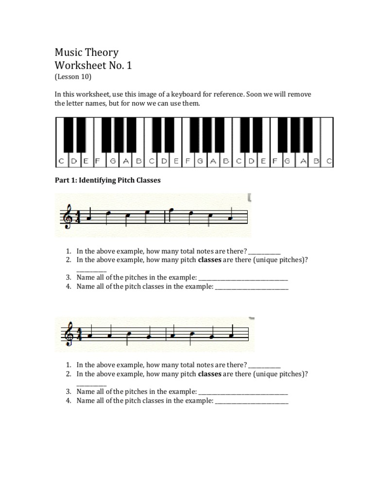 Music Theory Worksheet No. 1: Part 1: Identifying Pitch Classes | PDF