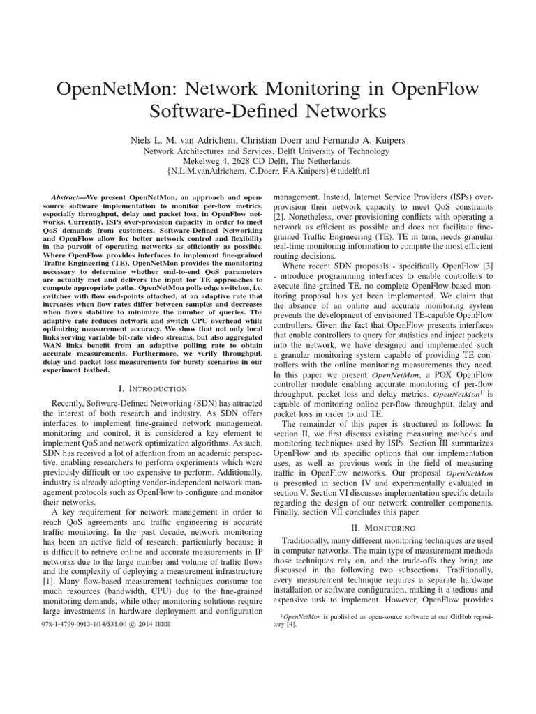 Opennetmon: Network Monitoring in Openflow Software-Defined Networks | PDF | Computer Network ...