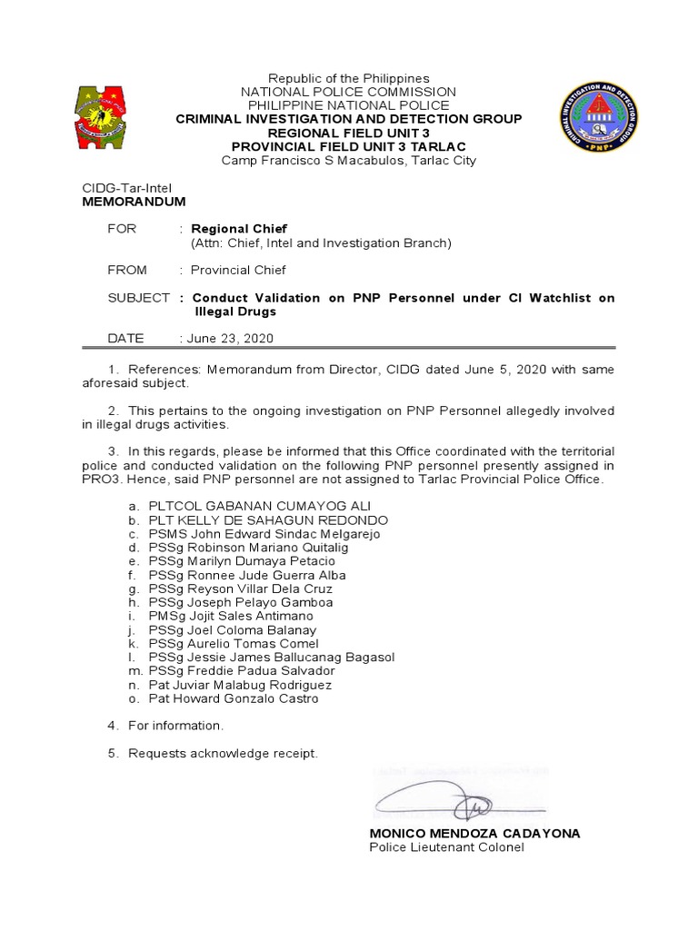 PNP Personnel Drug Watchlist Validation | PDF | Social Science ...