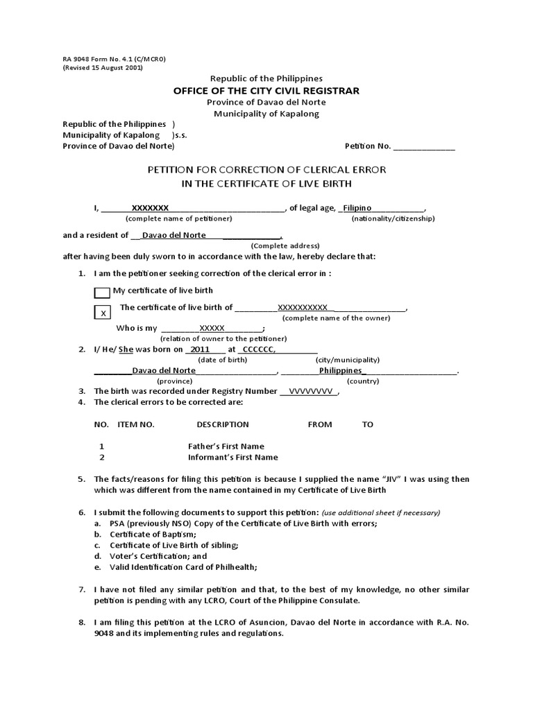 PETITION FOR Clerical Errors First Name S | PDF | Justice | Crime ...