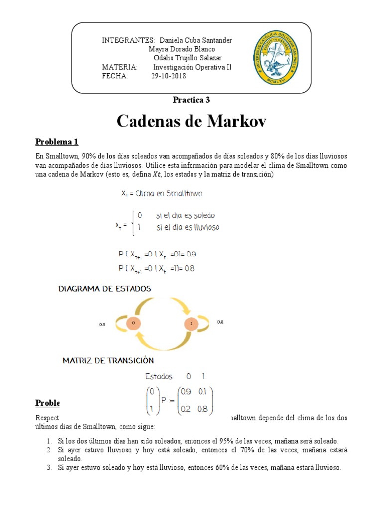 Practica 3 Cadenas de Markov | PDF | Cadena Markov | Matriz (Matemáticas)