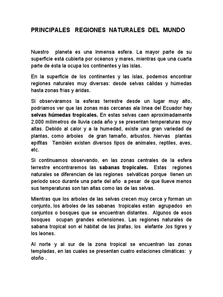 Principales Regiones Naturales Del Mundo | PDF | Zona tropical | Tierra