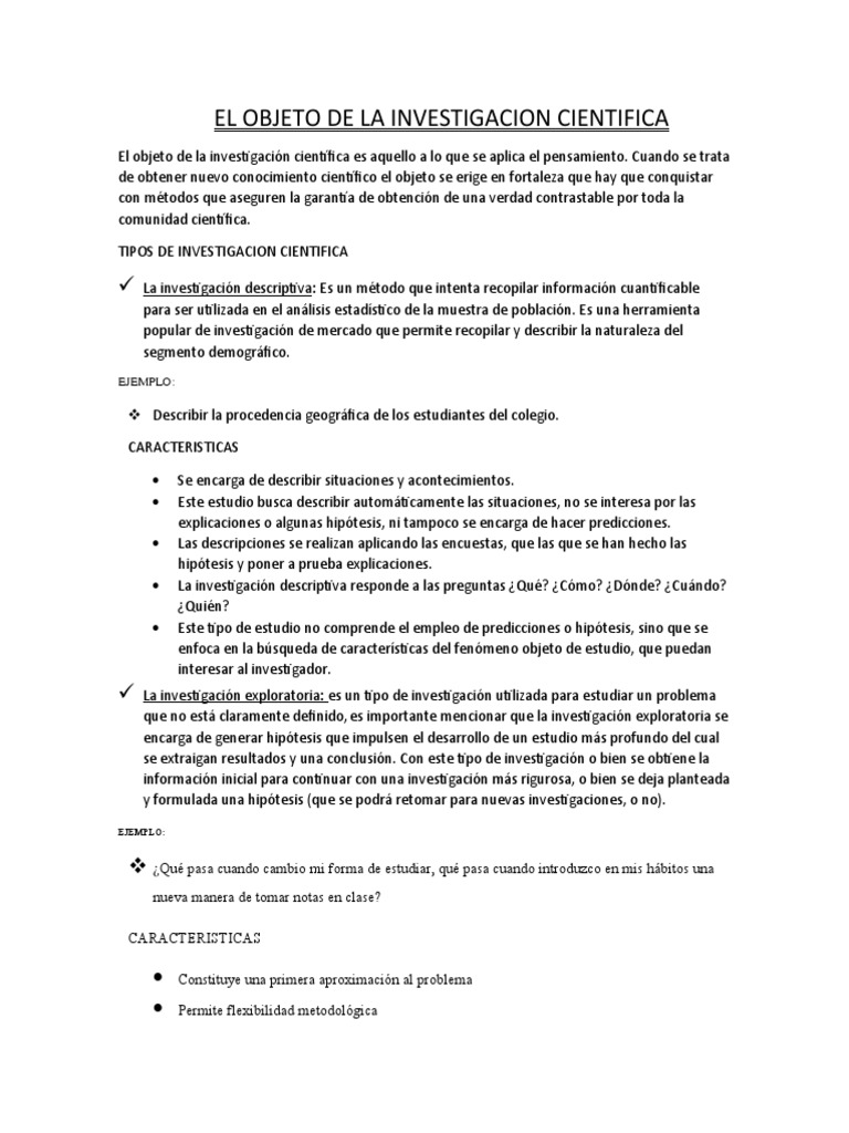 El Objeto de La Investigacion Cientifica | PDF | Hipótesis | Teoría