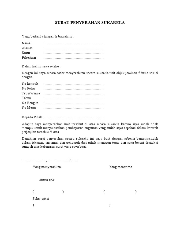 Surat Penyerahan Sukarela | PDF