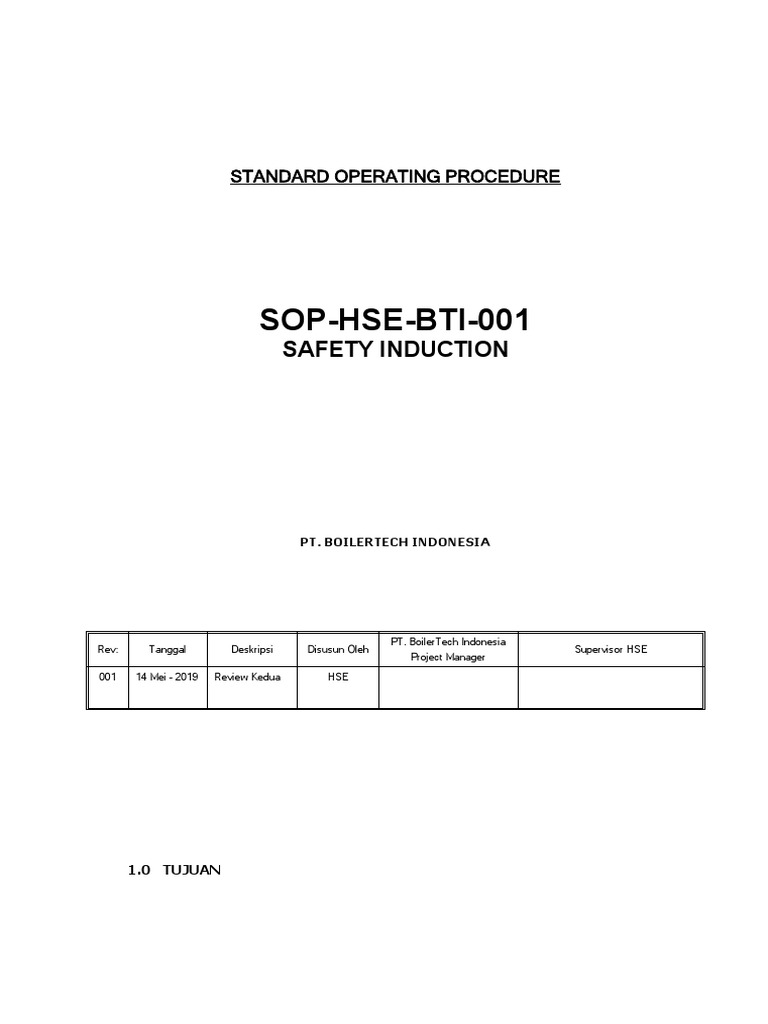 001 - SOP Safety Induction | PDF