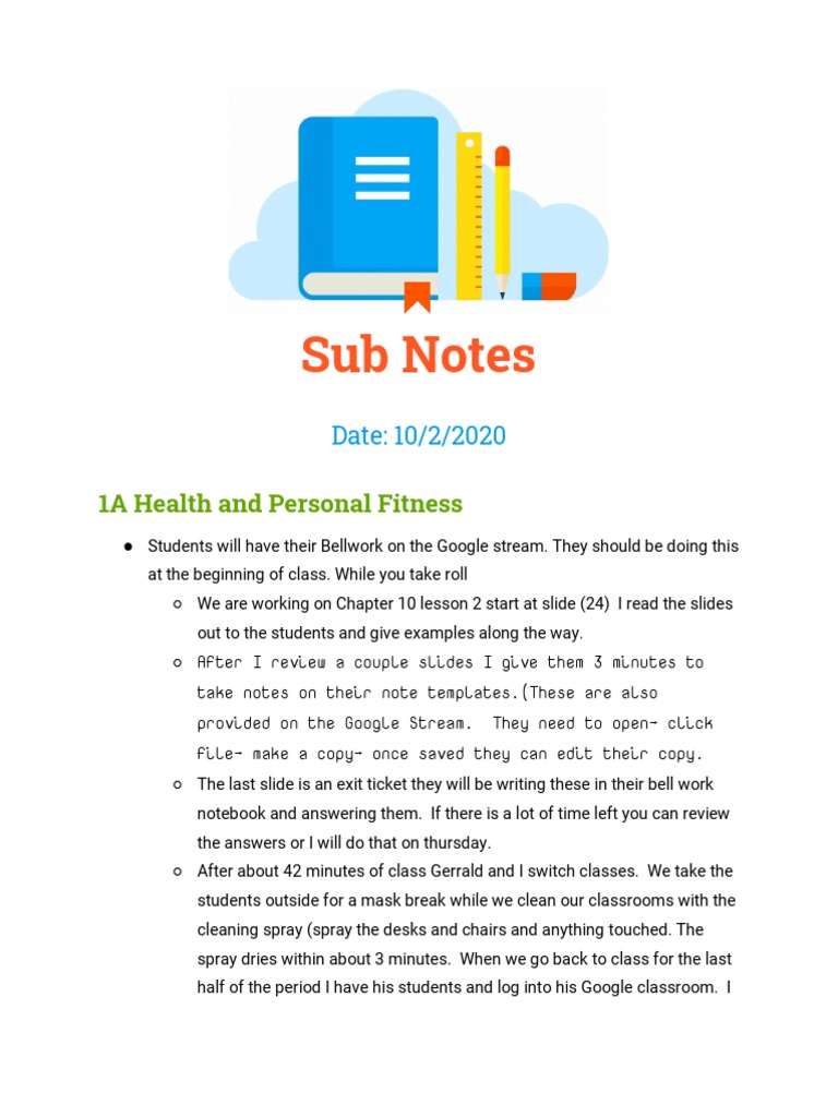 10 20 20 Sub Plans | PDF | Classroom | Learning