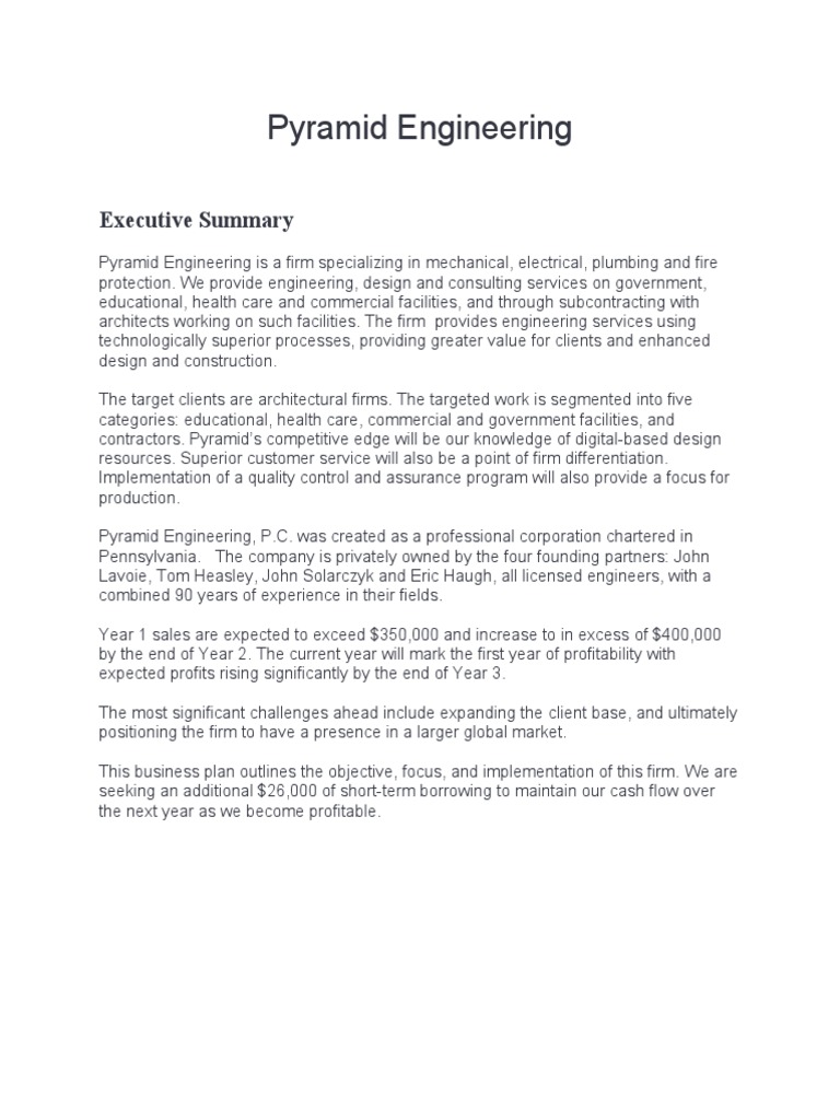 Pyramid Engineering: Executive Summary | PDF | Sustainable Business ...