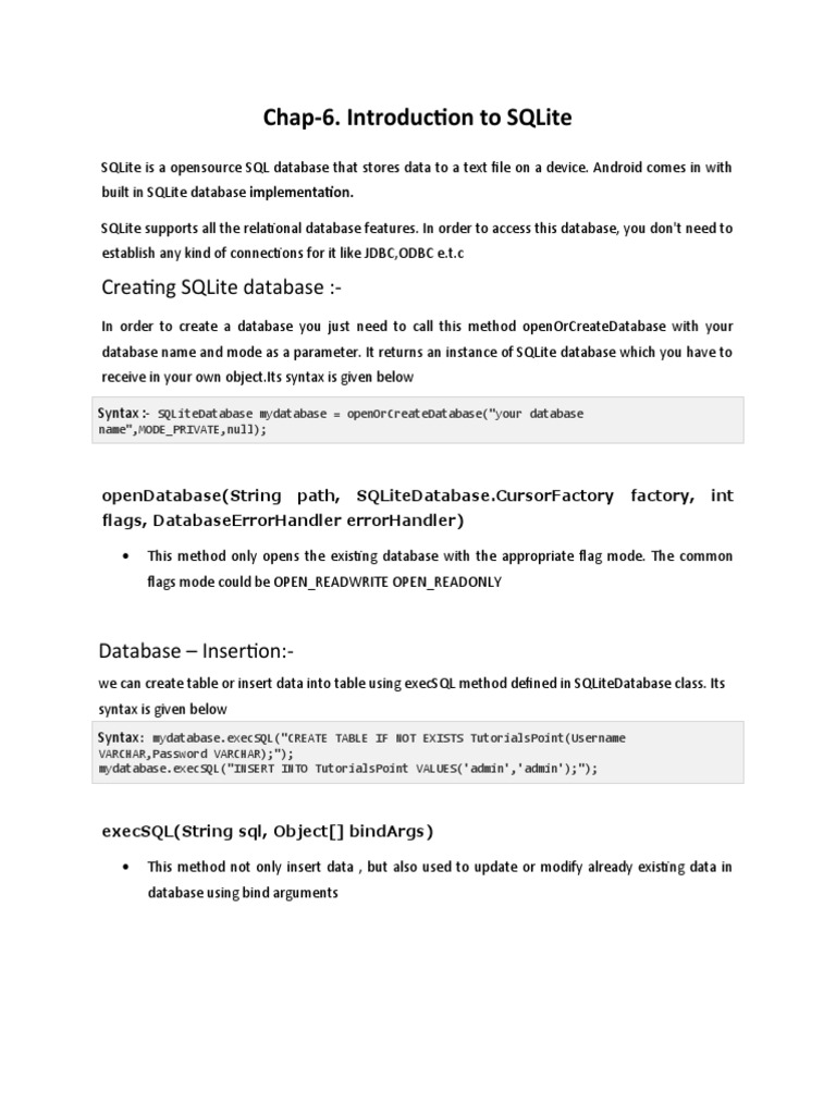 Chap6 Android | PDF | Method (Computer Programming) | Databases