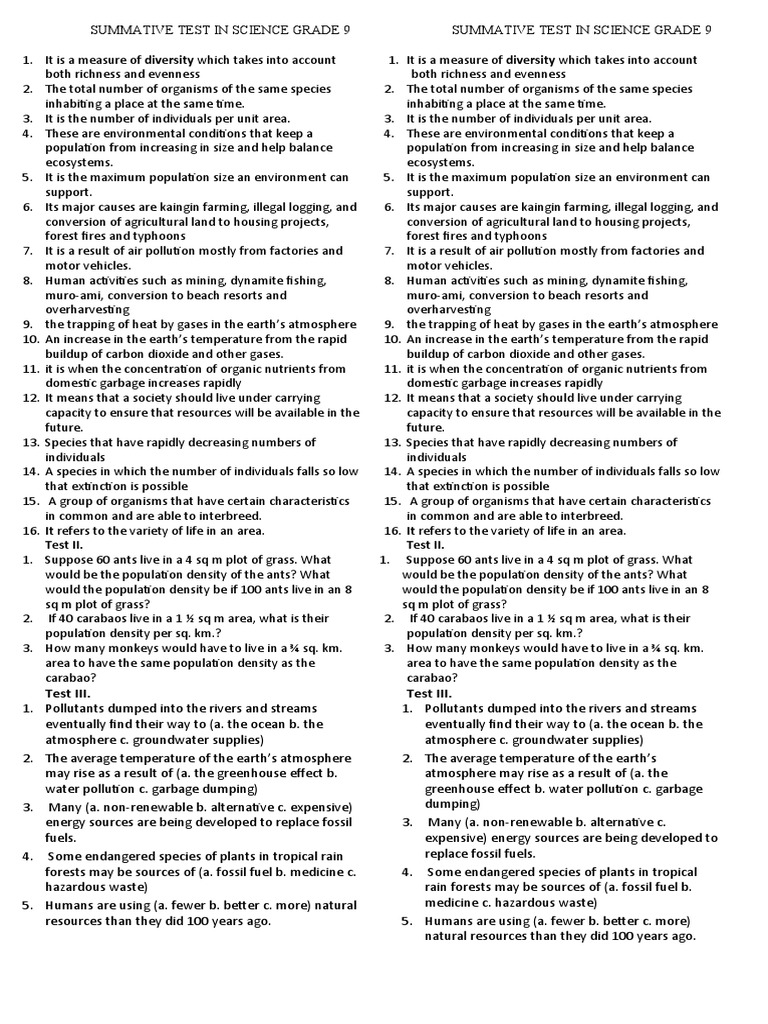 Summative Test in Science Grade 9 Module 3 and 4 | PDF | Human Impact ...