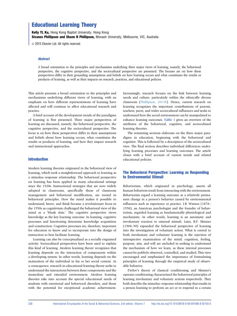eDUCATIONAL LEARNING THEORY | PDF | Behaviorism | Constructivism ...