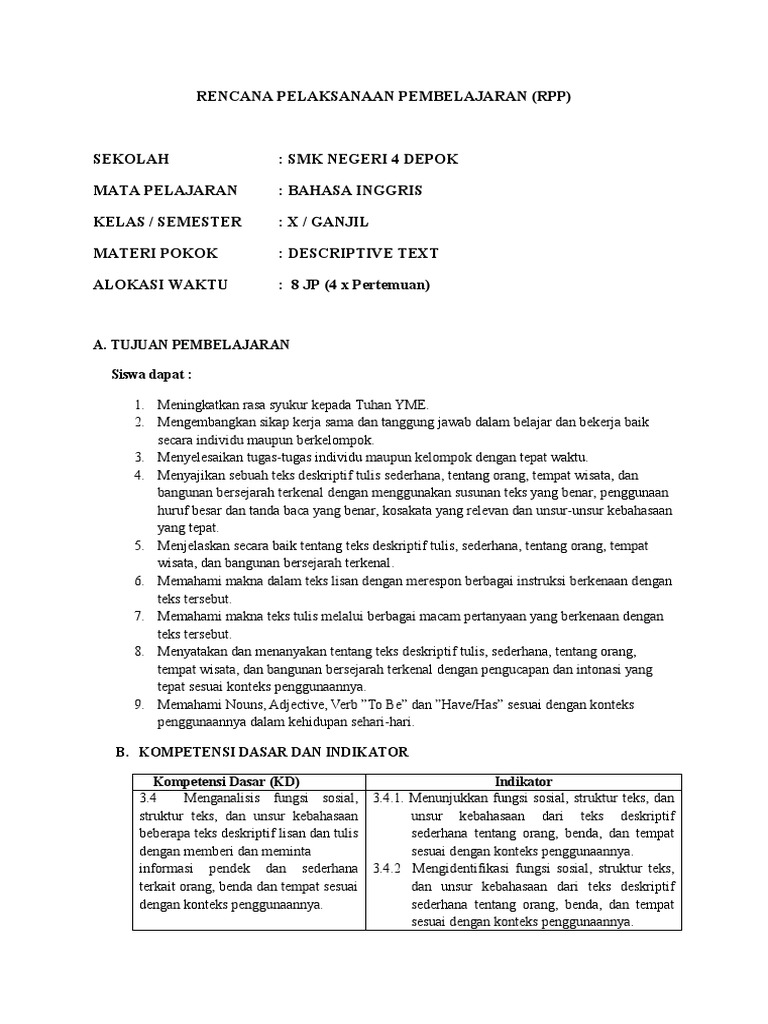 RPP Forward BING SMK X (Unit 4) | PDF