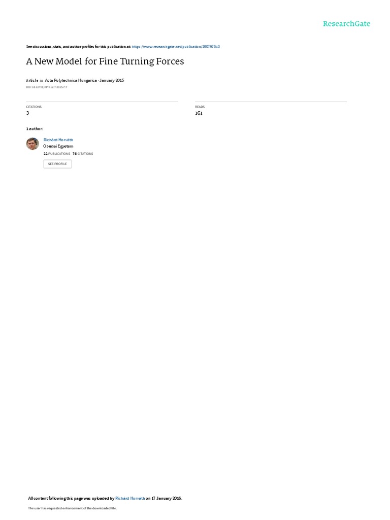 A New Model For Fine Turning Forces | PDF | Surface Roughness | Alloy