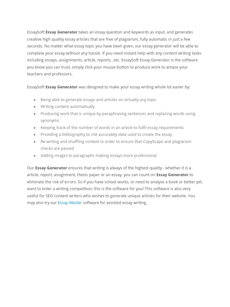 EssaySoft Essay Generator Overview | PDF