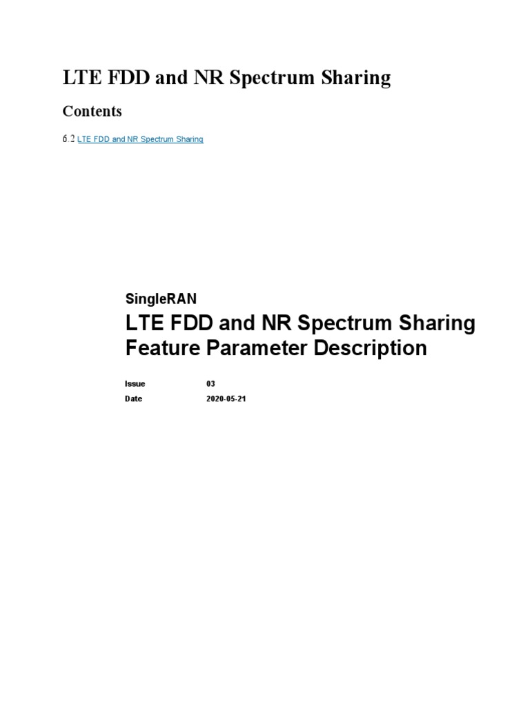 Lte Fdd And Nr Spectrum Sharing Feature Parameter Description Pdf Lte Telecommunication