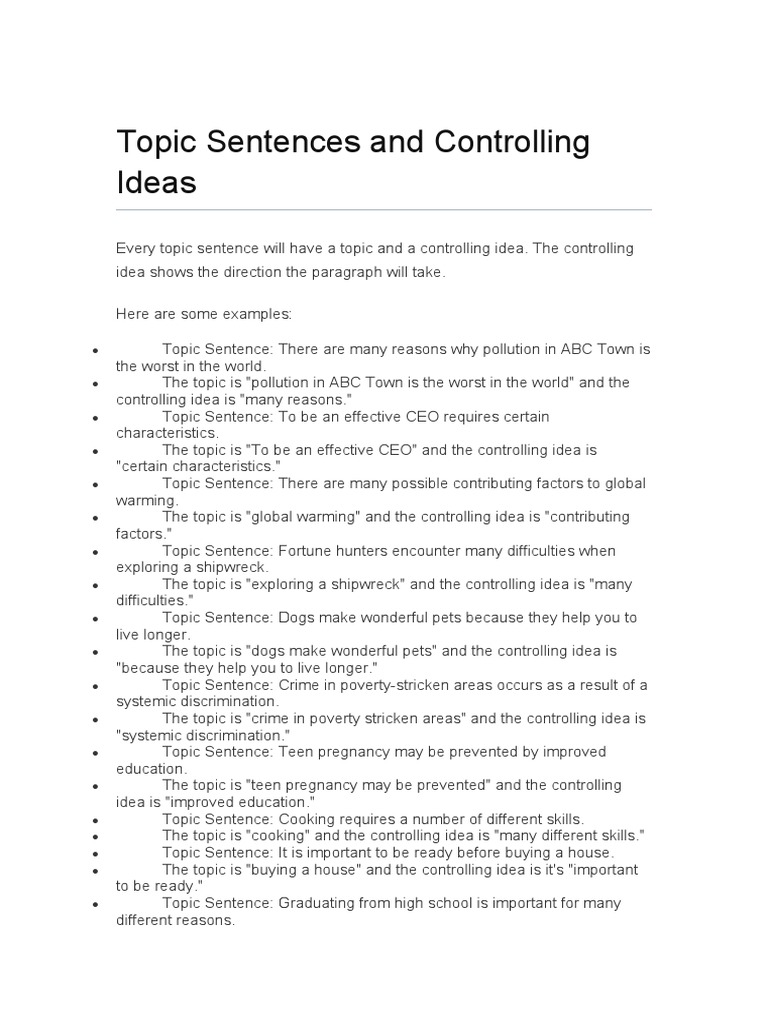 Topic Sentences and Controlling Ideas | PDF