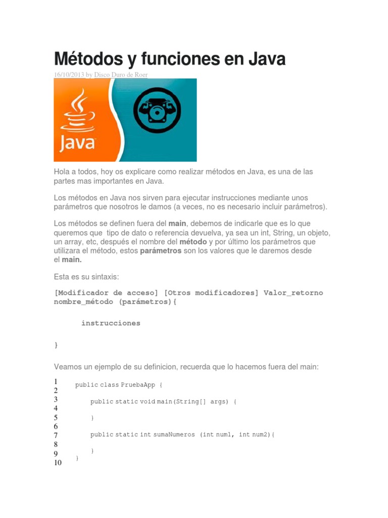 Métodos y Funciones en Java PDF | PDF | Java (lenguaje de programación ...