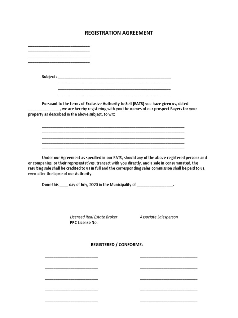Property Registration Agreement Form | PDF
