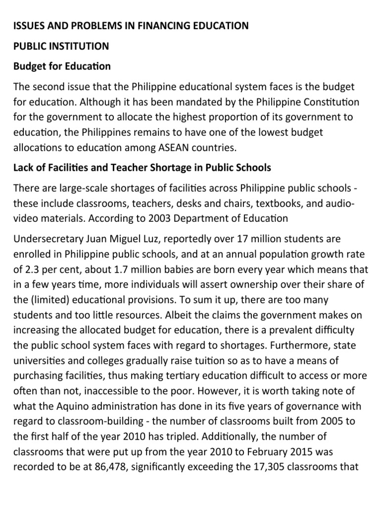 Issues and Problems in Financing Education | PDF | Classroom | Philippines
