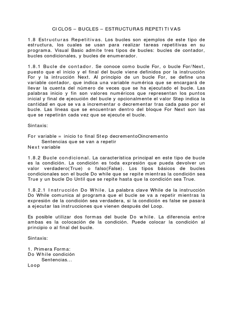 Bucles y Ciclos PDF | PDF | Flujo de control | Desarrollo de software