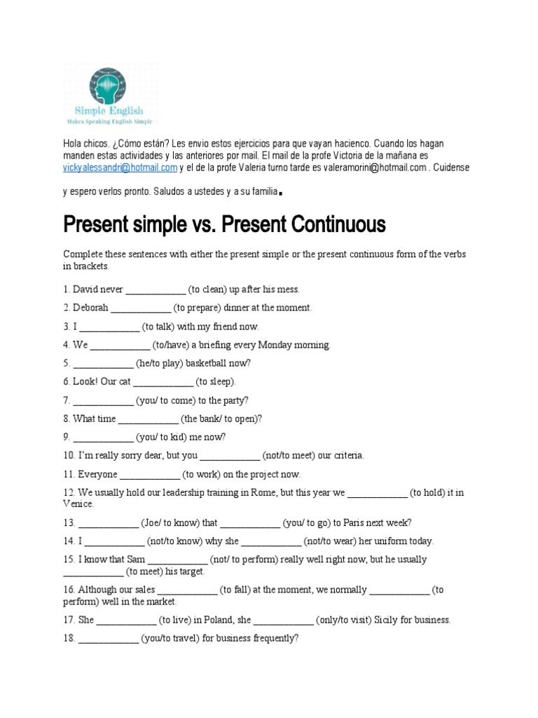 Present Simple and Present Continuous For EFL Students | PDF | Language ...