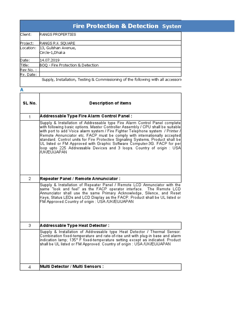 Fire Protection BOQ for Rangs R.K Square | PDF | Valve | Pump