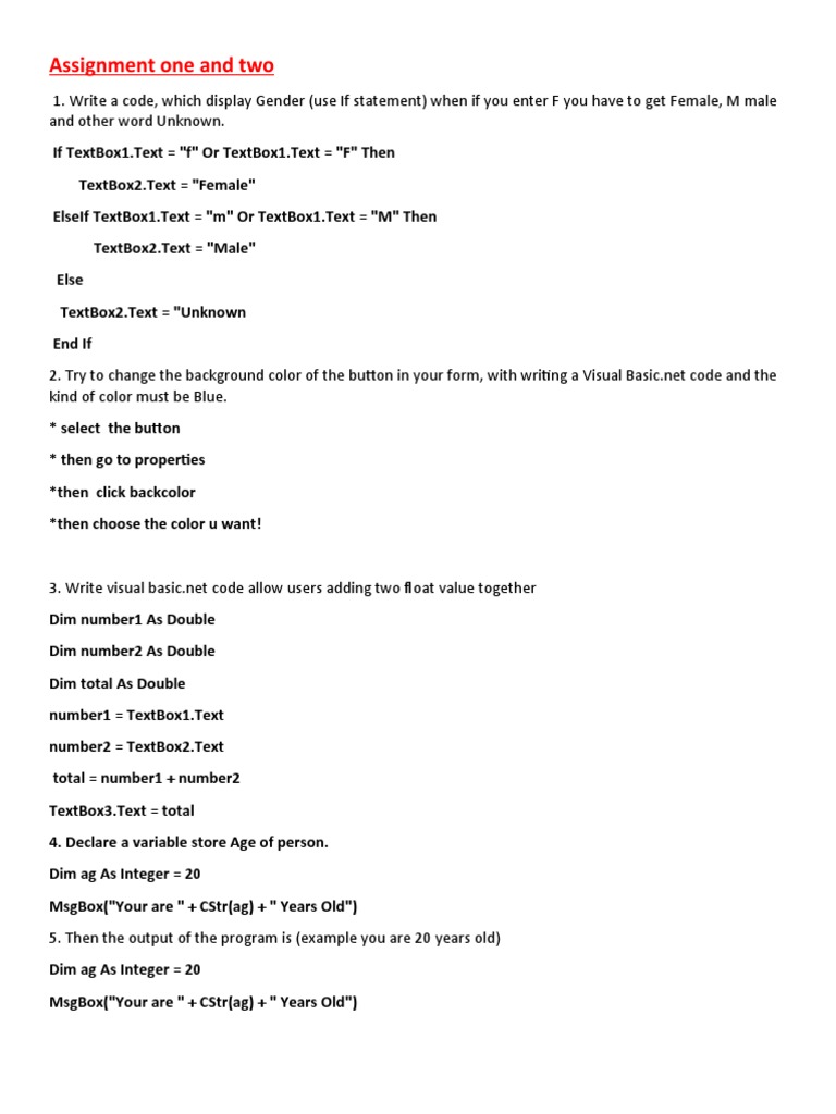 Vb All Assignment Pdf Visual Basic Net Software