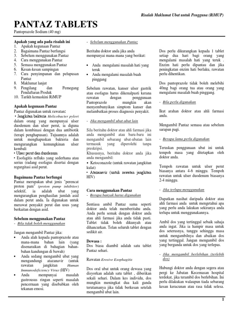 Pantaz Tablets Pantoprazole UNIMED SDN BHD 12oct2017 BM | PDF