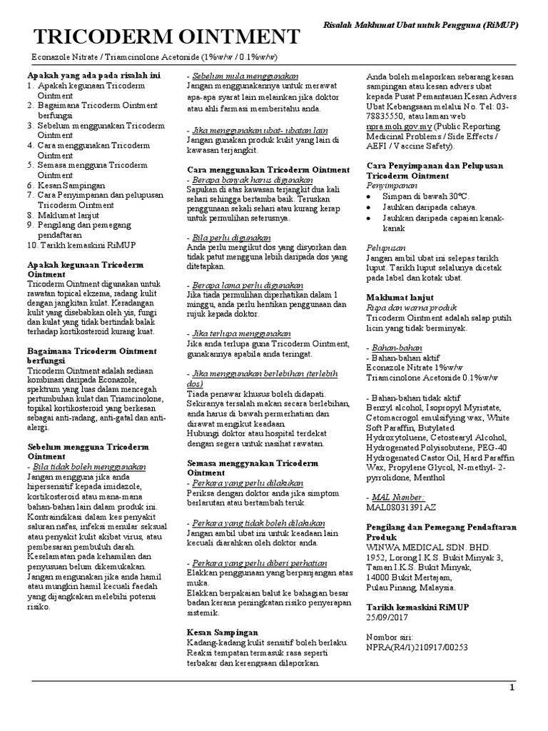 Tricoderm Ointment Econazole Nitrate Triamcinolone Acetonide Winwa ...