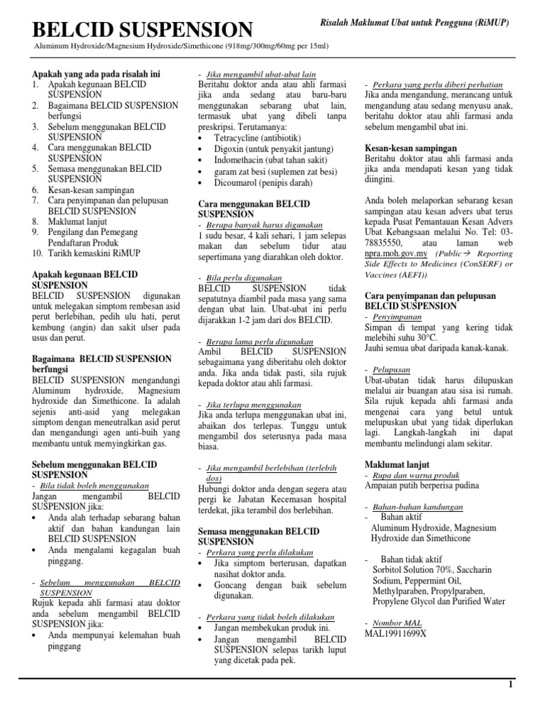 Belcid Suspension Aluminum Hydroxide Magnesium Hydroxide Simethicone ...