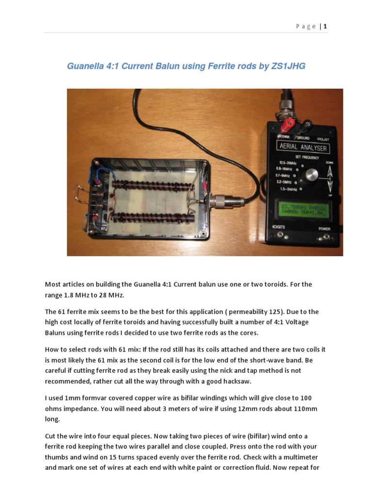 Guanella 4 to 1 Current Balun Using Ferrite Rods by ZS1JHG | Inductor ...