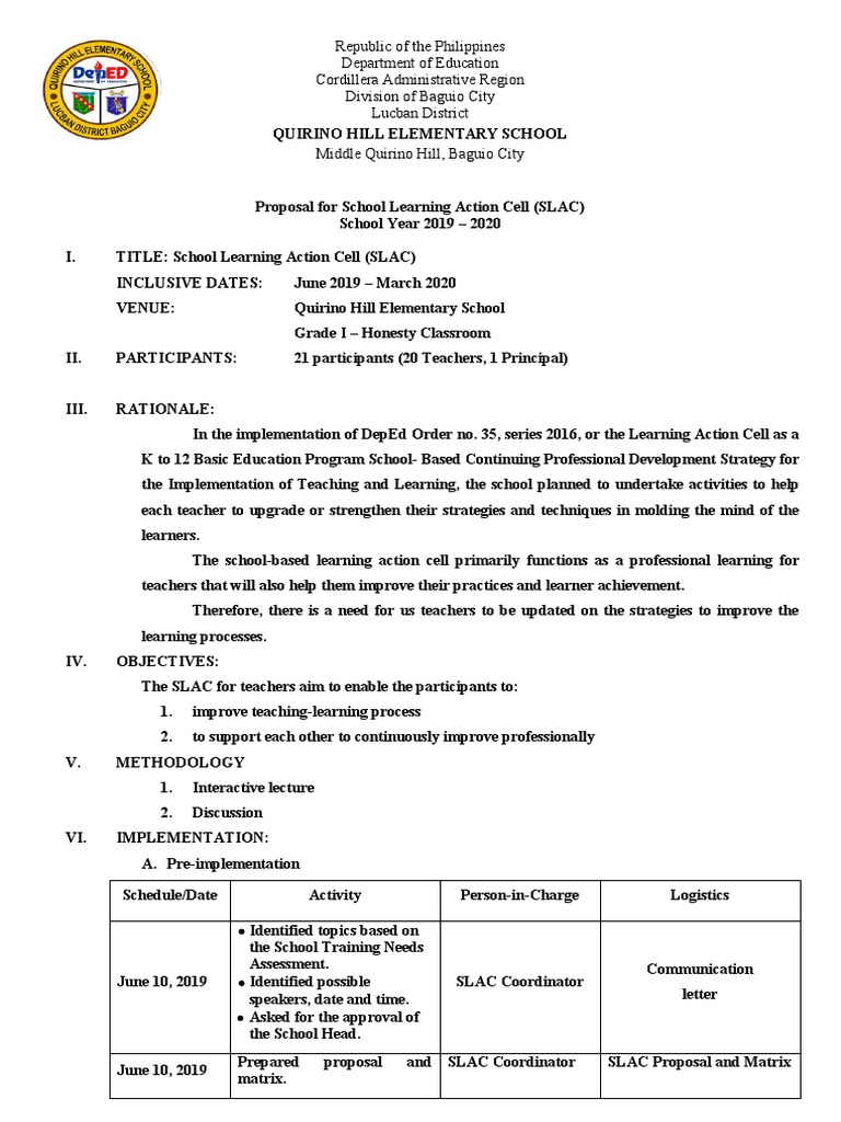 Slac Proposal | PDF | Teachers | Learning
