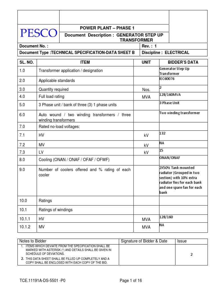 Datasheet-160MVA Generator Transformer PDF | PDF | Transformer ...