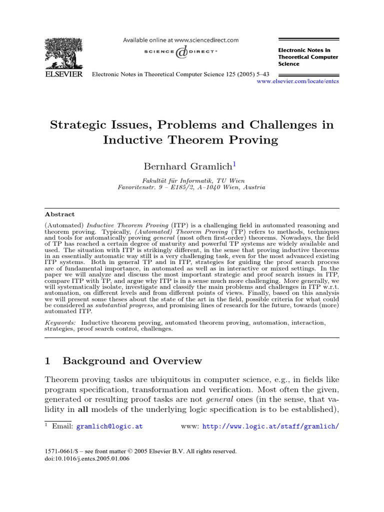 Strategic Issues Problems and Challenges in Inductive Theorem Proving | PDF | First Order Logic ...