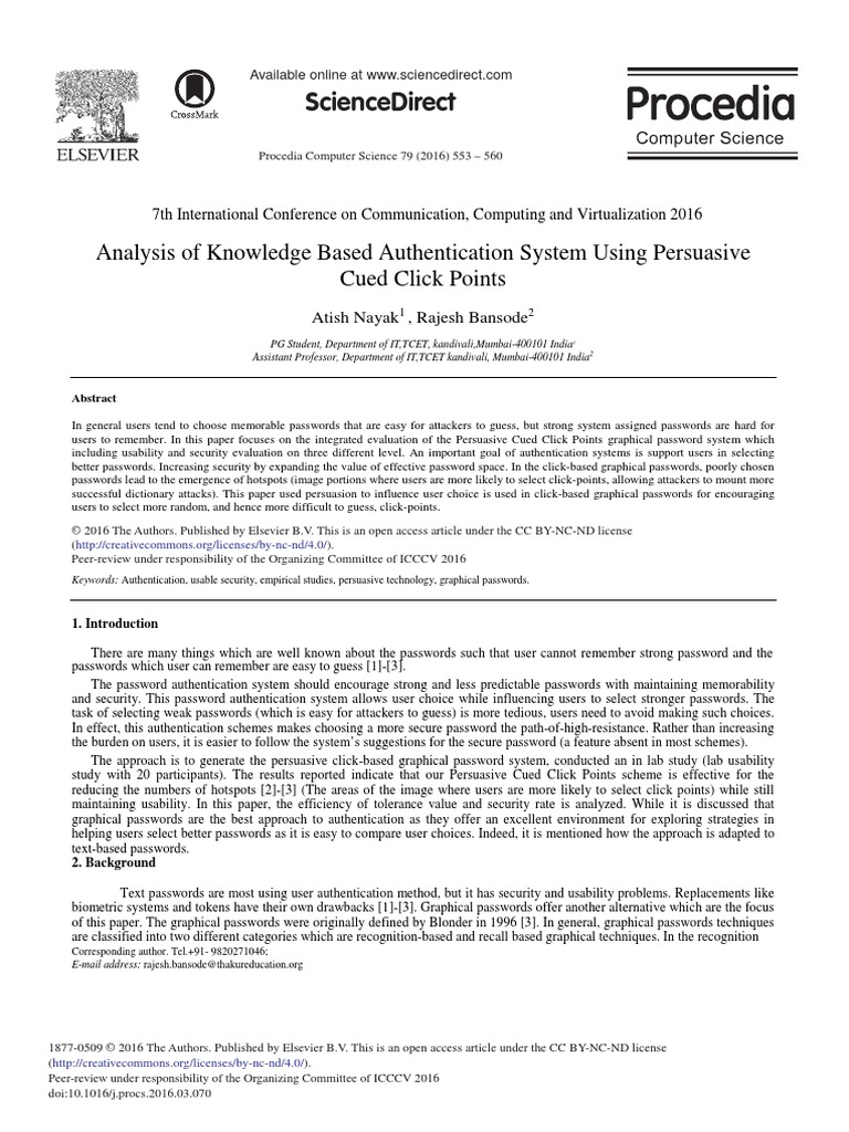 Analysis of Knowledge Based Authentication System Using Persuasive Cued Click Points | PDF ...