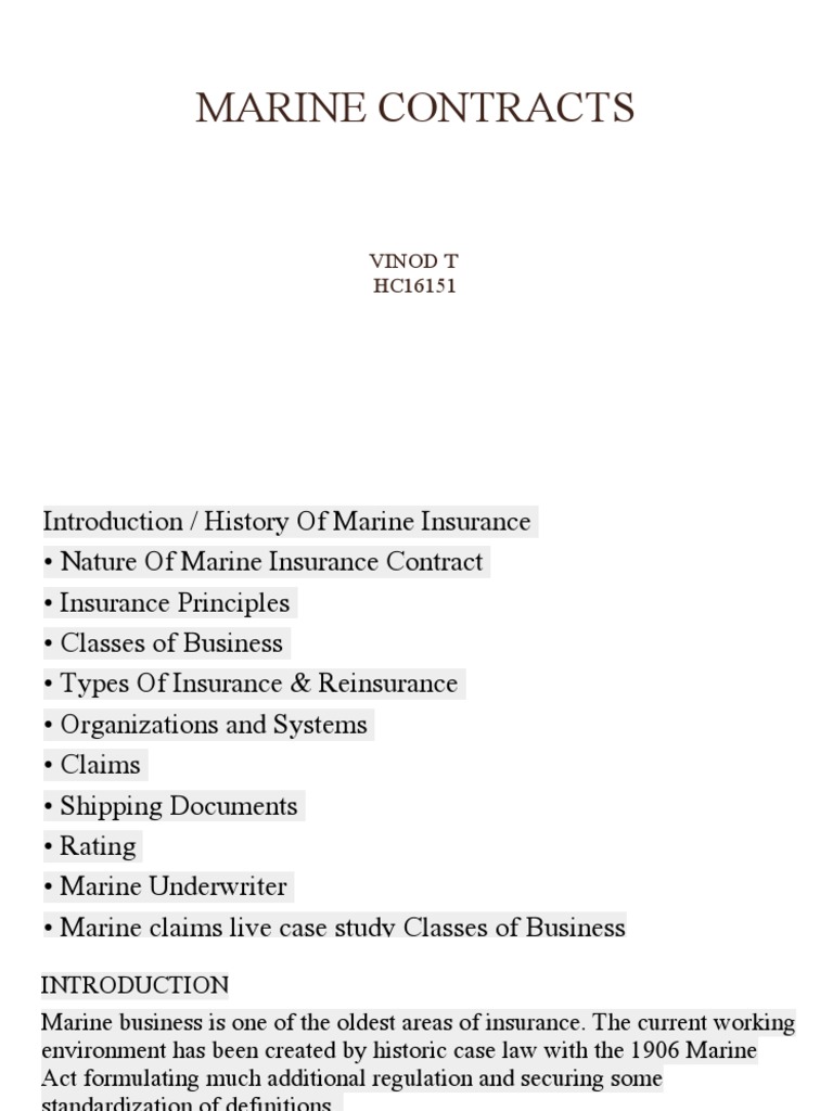 Marine Contracts Introduction and History | PDF | Insurance | Ships