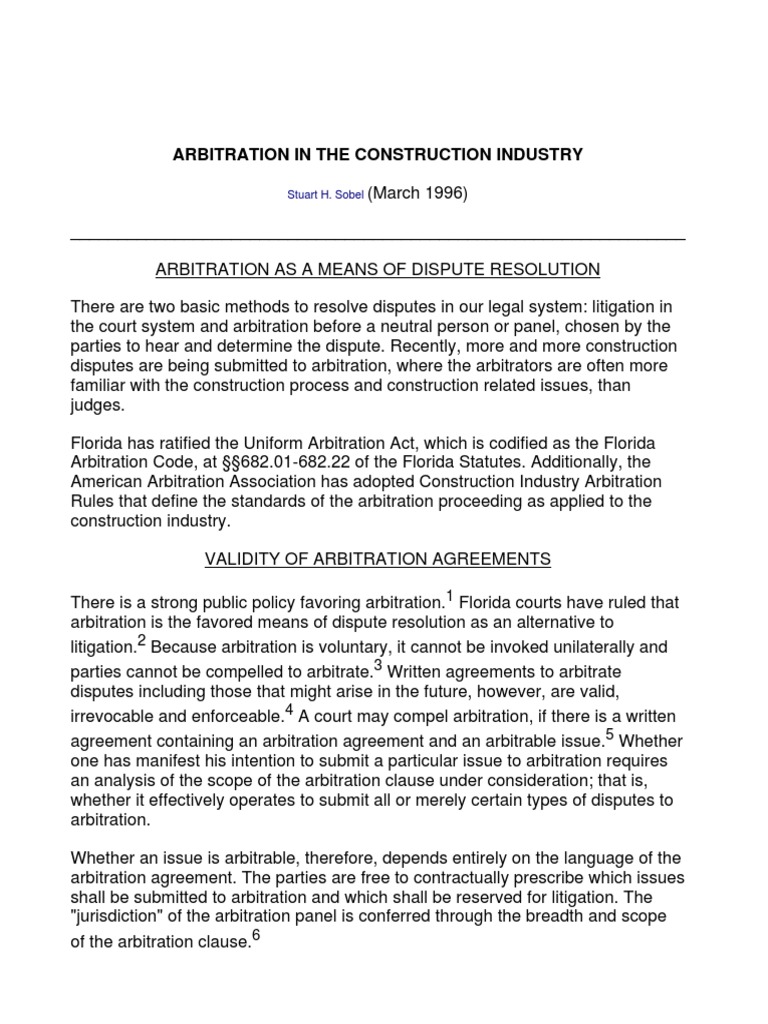 Arbitration in Construction Industry | PDF | Arbitration | Discovery (Law)