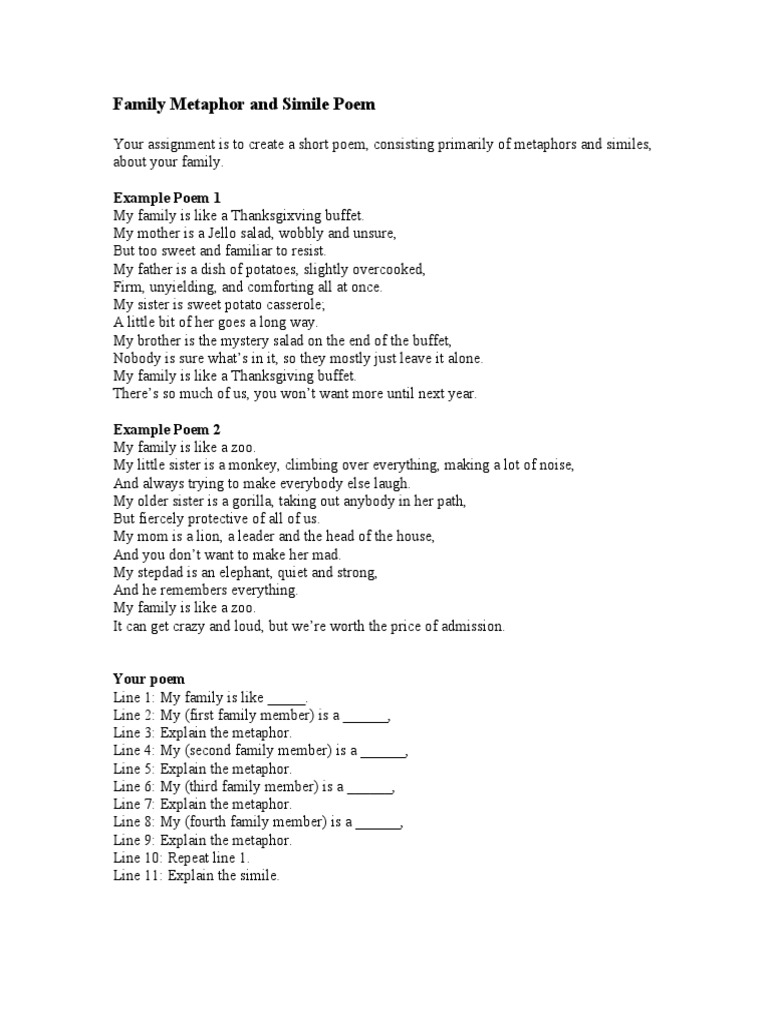 Family Metaphor and Simile Poem | PDF | Language Arts & Discipline | Poetry