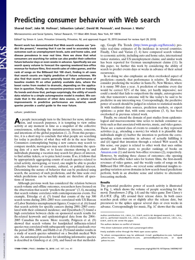 Predicting Consumer Behavior With Web Search: 17486 - 17490 PNAS ...