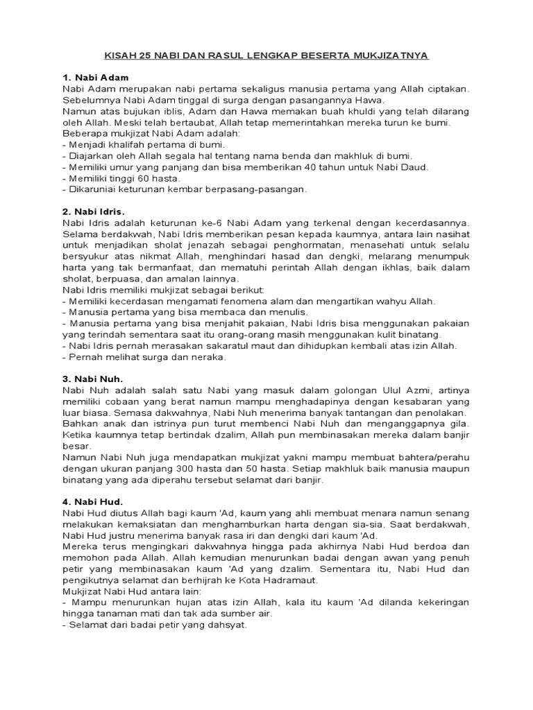 Kisah 25 Nabi Dan Rasul Lengkap Beserta Mukjizatnya Pdf