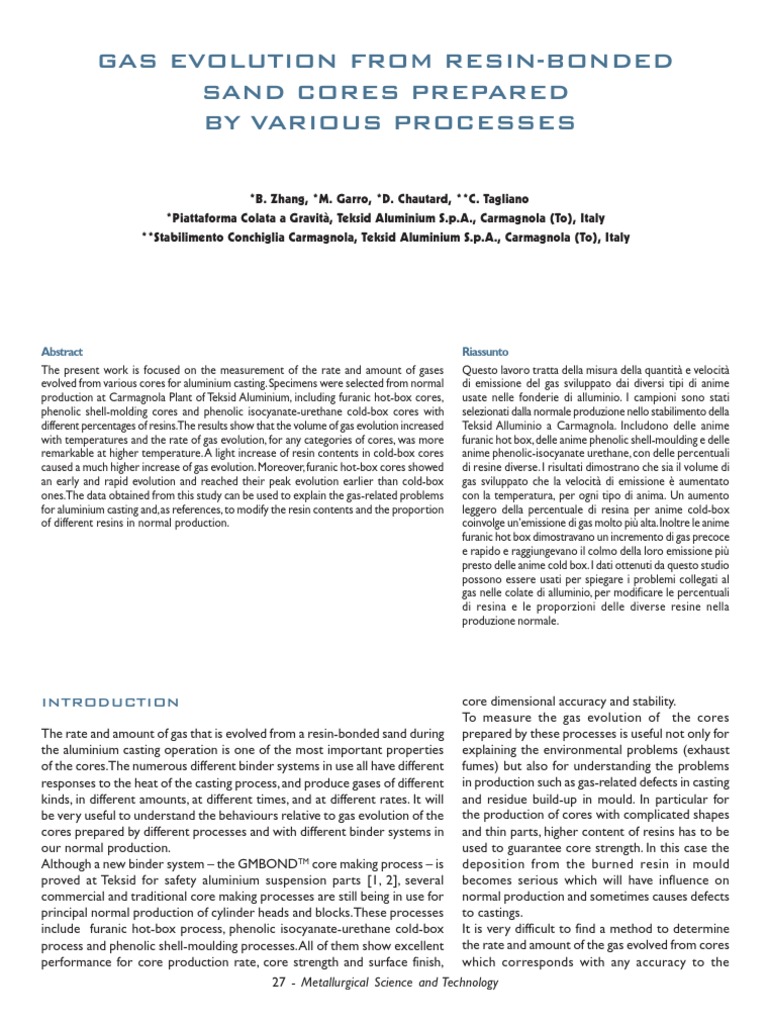 Resin Bonded Sand | PDF | Casting (Metalworking) | Gases