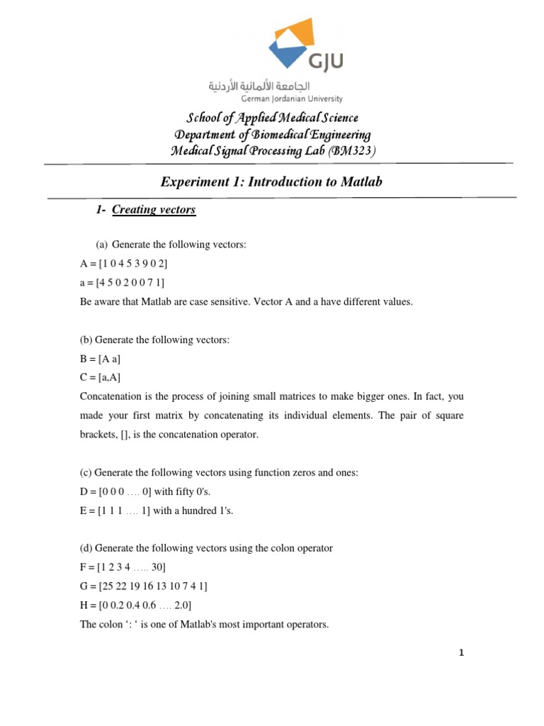 Lab 1-Introduction To Matlab | PDF | Visual Cortex | Matlab