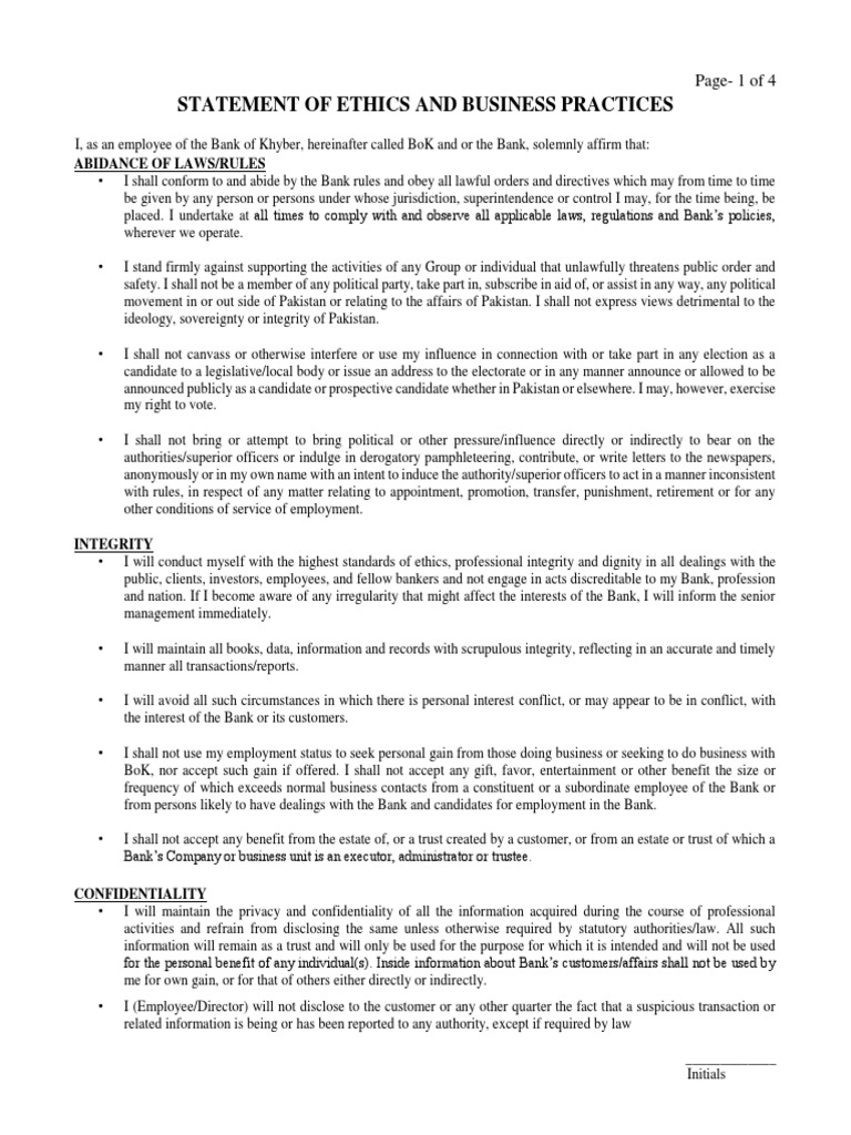 3.new Statement of Ethics | PDF | Business Ethics | Banks
