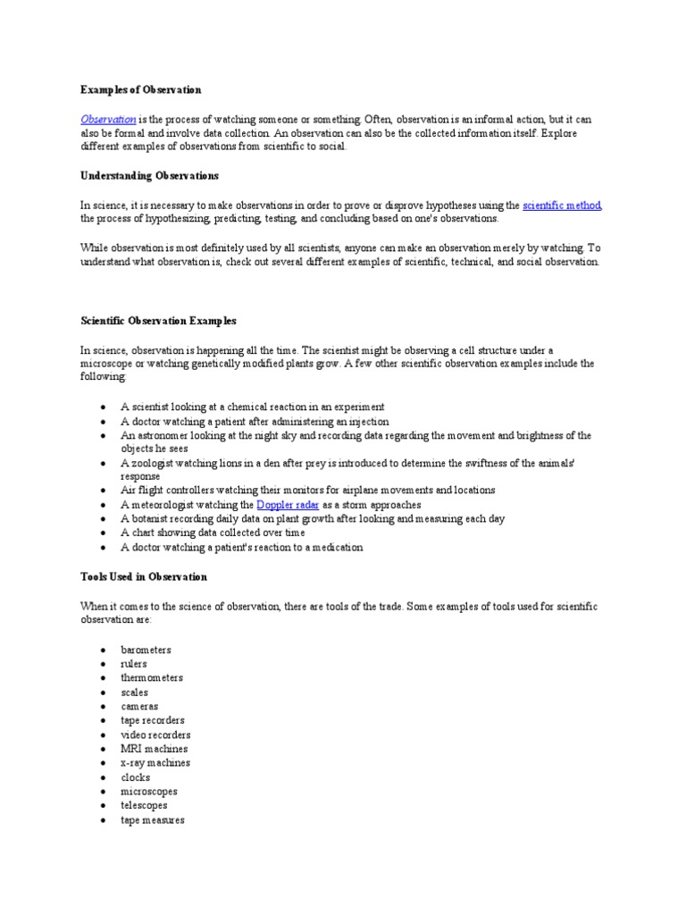 Examples of Observation | PDF | Survey Methodology | Questionnaire