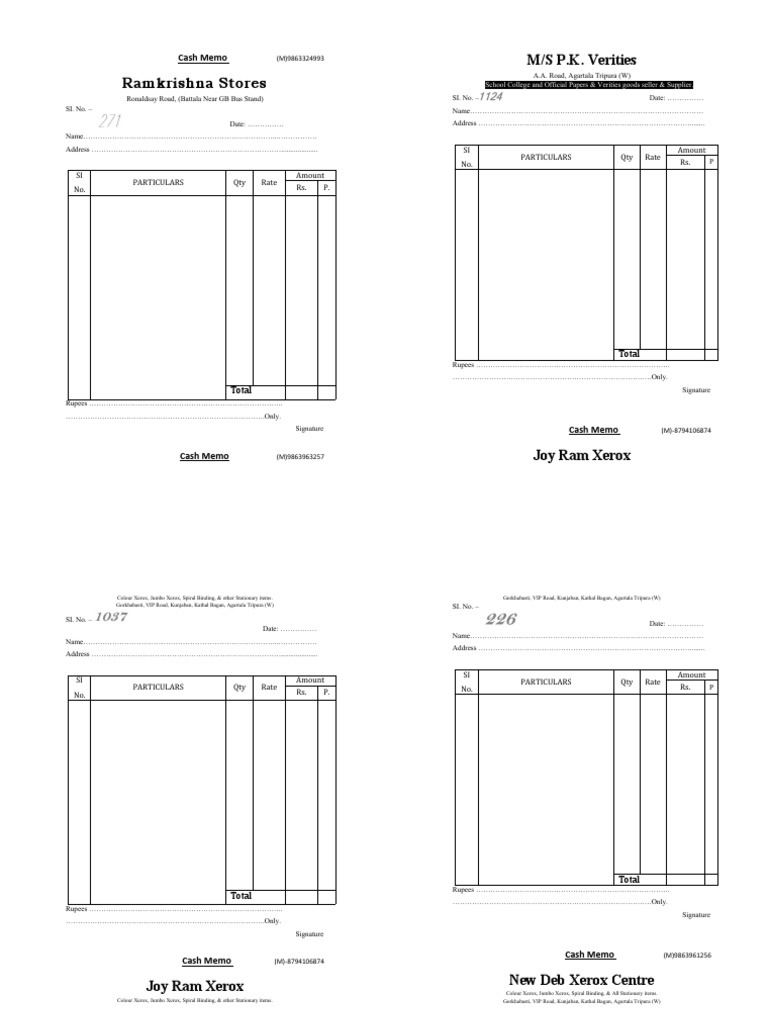 Cash Memo Format | PDF | Rupee | Cash