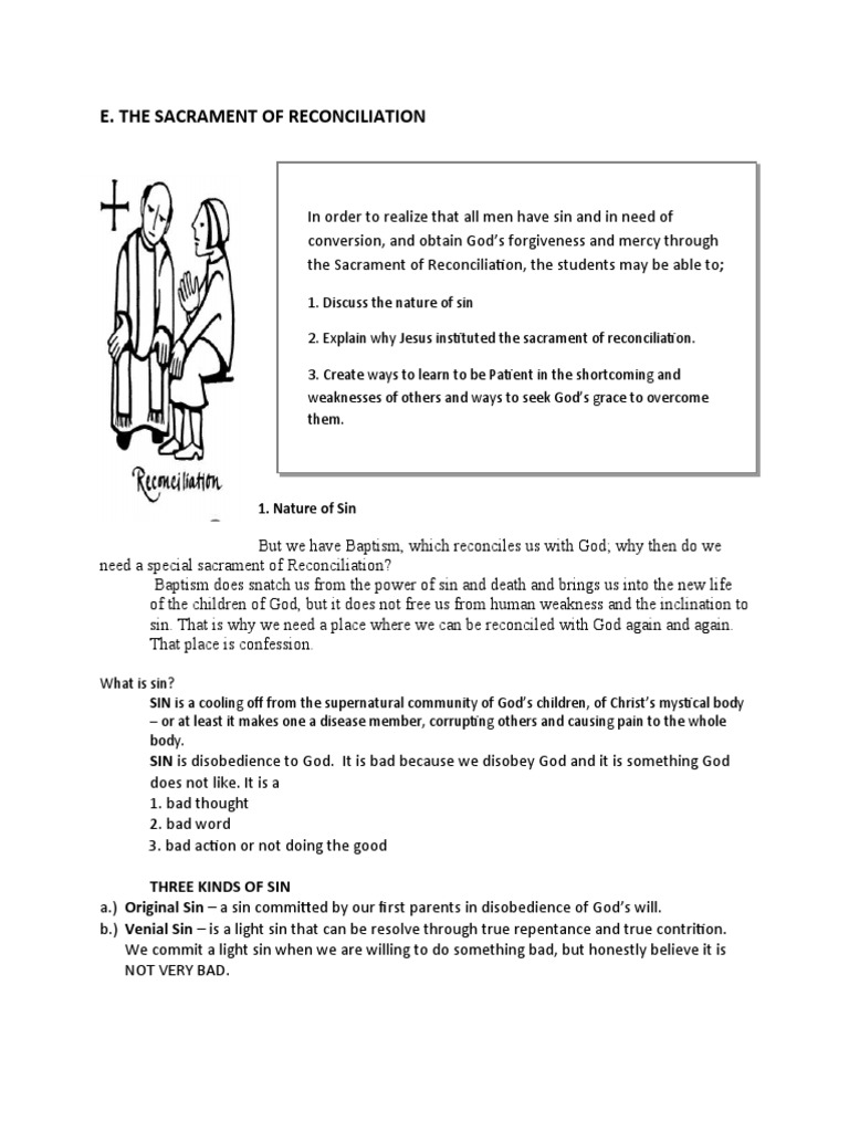 E. The Sacrament of Reconciliation | PDF | Penance | Confession (Religion)