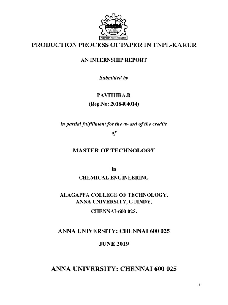 Production Process of Paper in Tnpl-Karur: An Internship Report | PDF | Pulp (Paper) | Paper