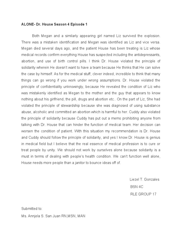 House MD: Season 4 Episode 1 Analysis | PDF